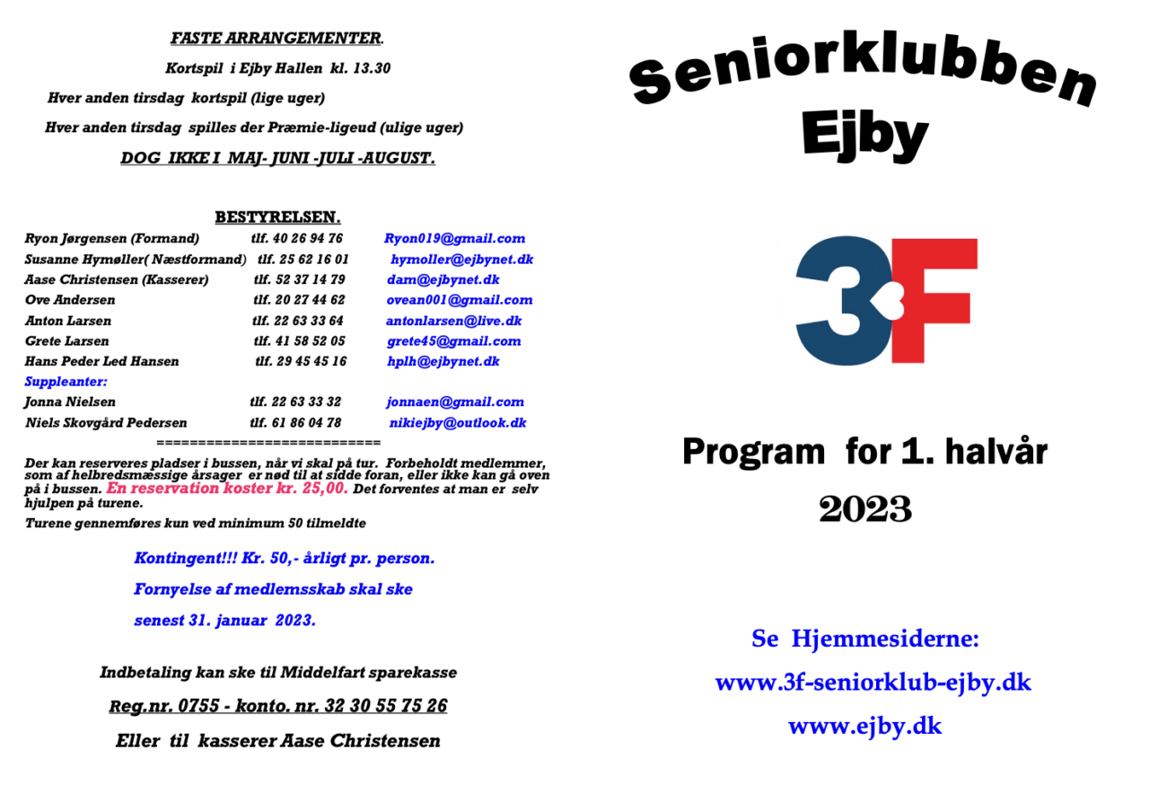 Forårsprogrammet for 3F Seniorklubben Ejby er klar - Ejby